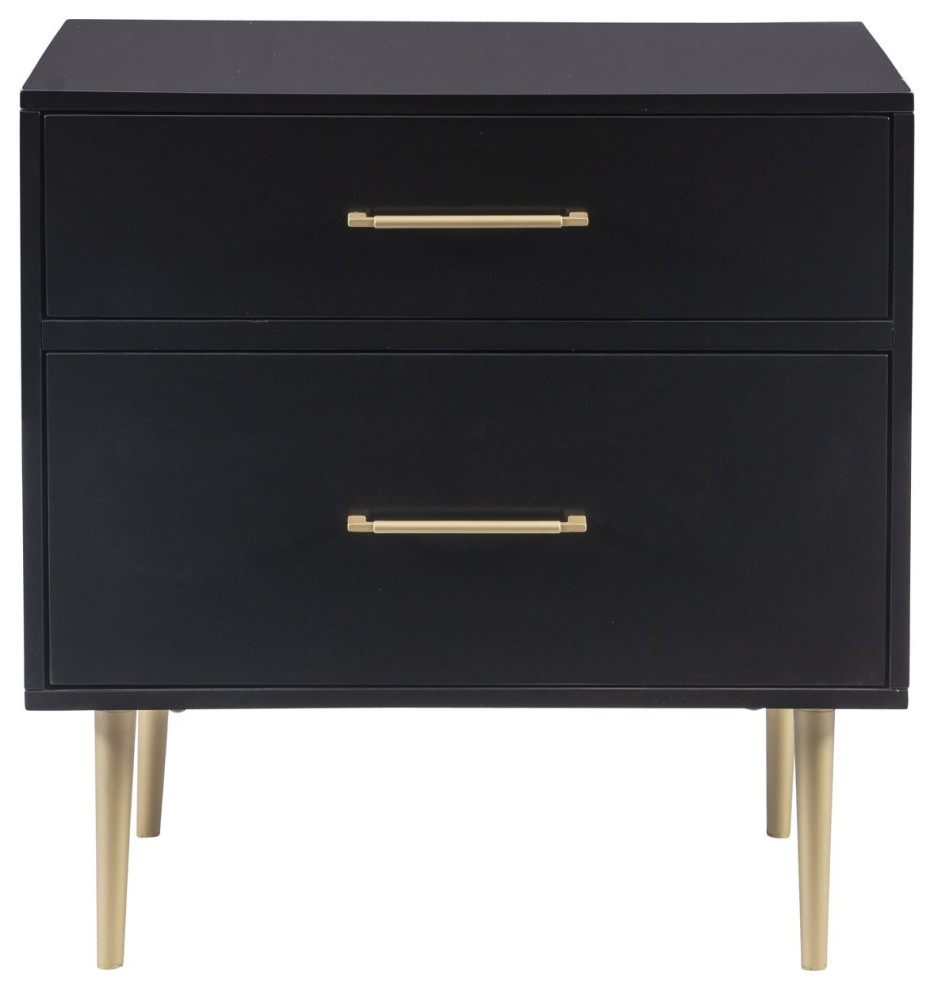 Contemporary Nightstand, 2 Storage Drawers With Gold Sculpted Pulls ...