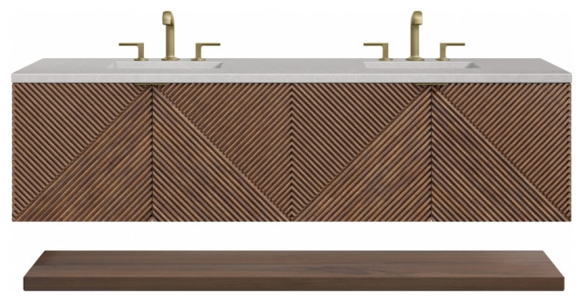 72" Chestnut Floating Double Bathroom Vanity Silestone Quartz, James ...