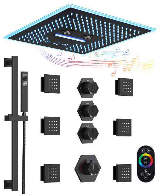 Music LED Shower System 16" Rain Shower Head with Thermostatic Brass ...