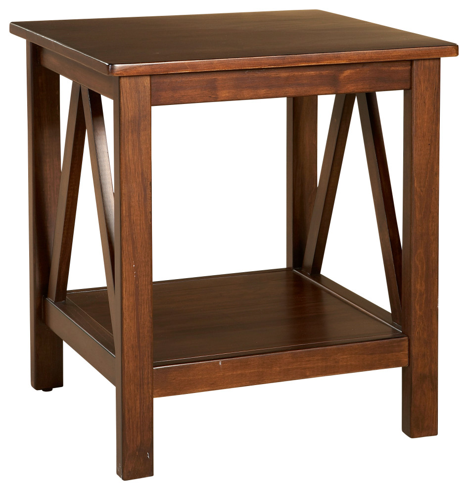 Benzara Wooden End Table with Bottom Shelf and Inverted V Design Sides ...