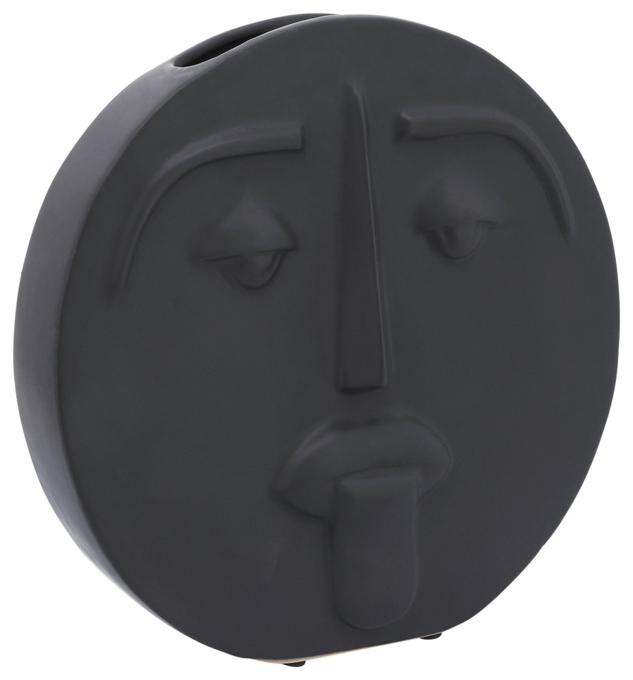 Ceramic 10" Sad Face Vase, Black, 10x3x10 inches - Contemporary - Vases ...