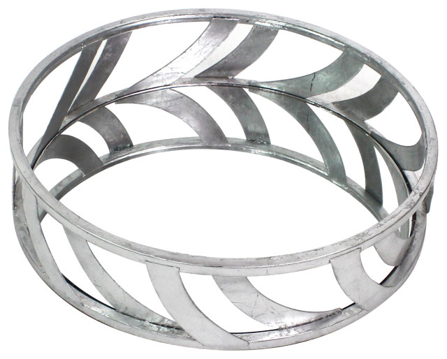 Round Metal Streamline Tray with Mirror Panel Inserts, Silver ...