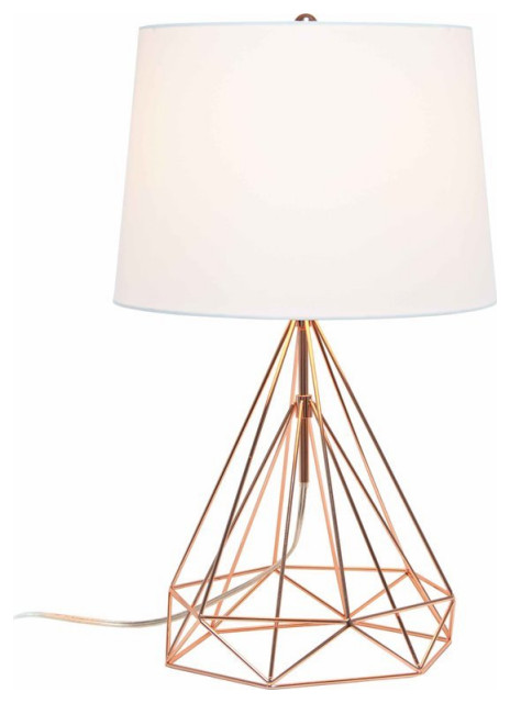 Lalia Home Metal Geometric Wired Table Lamp in Rose Gold with Gold ...