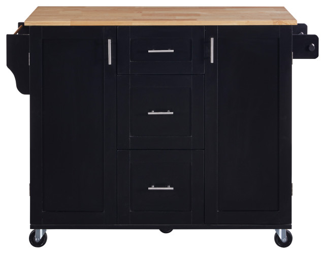 Rubberwood Kitchen Cart, 1 Spice Rack, 2 Slide-Out Shelf, and 3 drawer ...