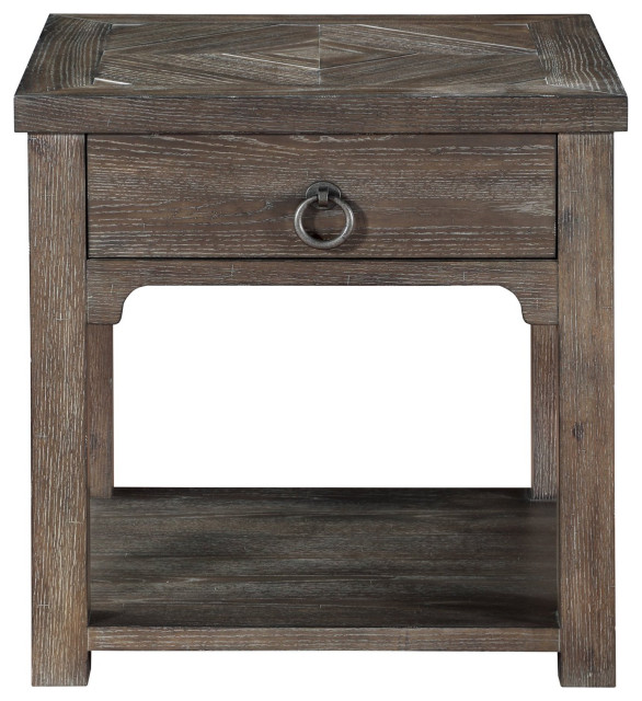 Rustic Side Table, Lower Display & Drawer With Ring Shaped Antique ...