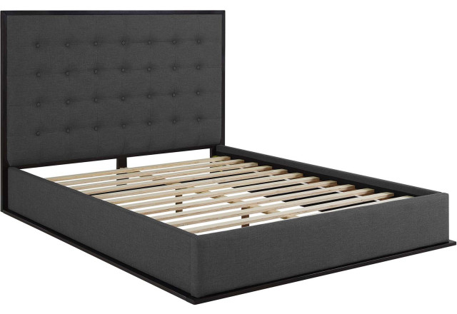 Cappuccino Smoke Madeline Queen Upholstered Fabric Bed Frame ...