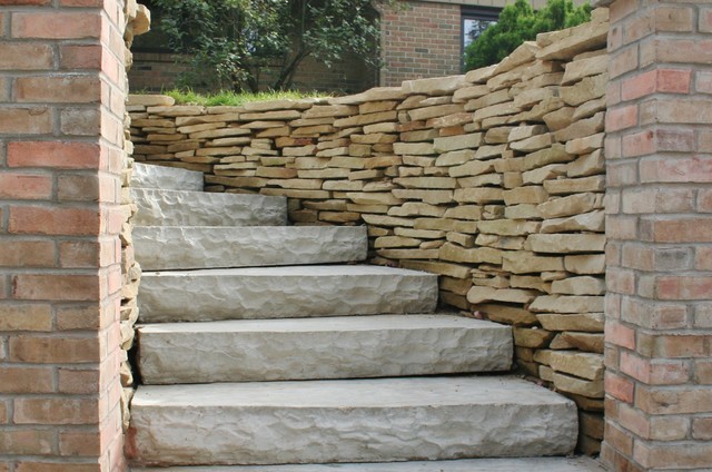 Faux Limestone Steps And Rebuilt Retaining Wall - Landscape - Detroit ...