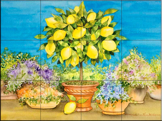 Tile Mural, Lemon Tree by Kathleen Parr Mckenna, 17" x 12.75" (12 Tiles ...