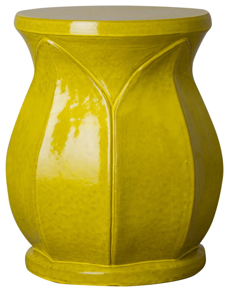 Lotus Mustard Yellow Garden Stool - Asian - Accent And Garden Stools ...