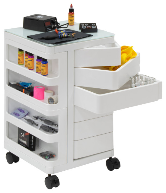 Kubx Rotating 4-Sided Mobile Storage Organizer With Glass Top, White ...