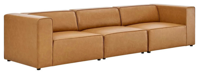 Odette Tan Vegan Leather 3-Piece Sectional Sofa - Contemporary - Sofas ...
