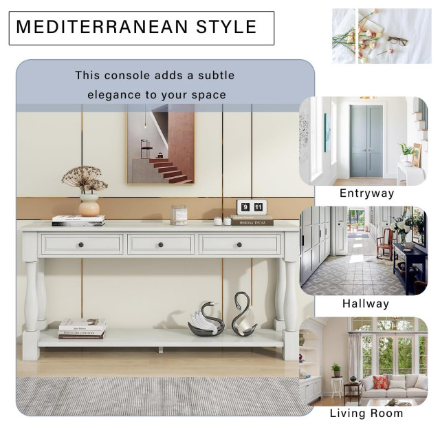 Mediterranean Console Table, Carved Legs With Shelf & 3 Drawers ...