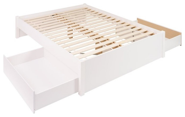 Pemberly Row Modern Wooden Queen 4-Post Platform Bed with 2 Drawers in ...