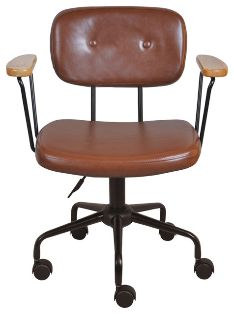 Faux Brown Vegan Leather Office Task Computer Chair - Industrial ...