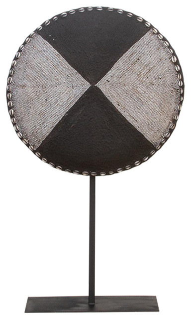 African Black & White Beaded Shield on Stand - Southwestern ...