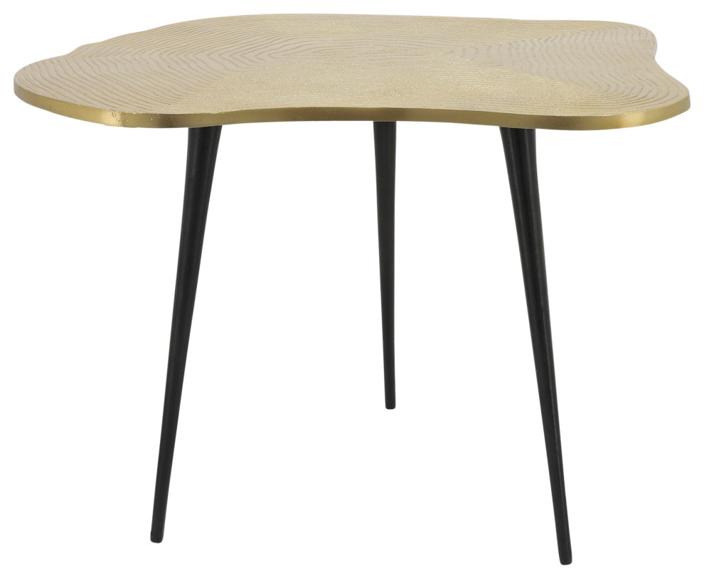 Metal, Textured Accent Table, Gold, 23x17x17" - Midcentury - Side ...
