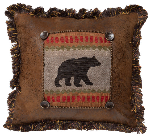 Maple Lake Bear Rustic Cabin Throw Pillow, Insert Included, 18"x18 ...