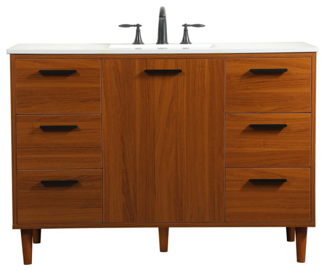 Elegant VF47048MTK 48"Bathroom Vanity, Teak - Midcentury - Bathroom ...
