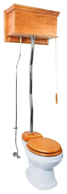 High Tank Toilet Round White Bowl Light Oak High Tank Z-Pipe Toilet ...