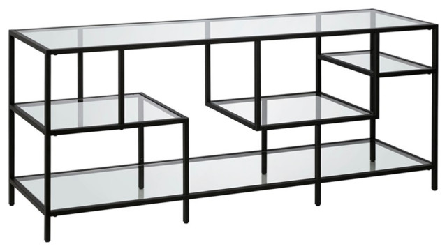 Pemberly Row Modern Glass/Metal TV Stand for TVs up to 58" in Black ...