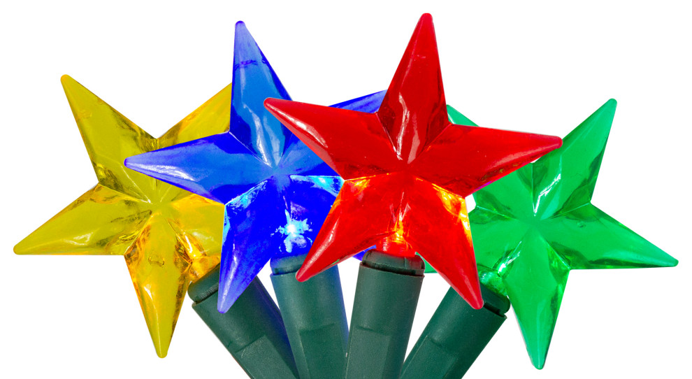 25 Red and Yellow LED M5 Stars Mini Christmas Lights - 8 ft Green Wire ...