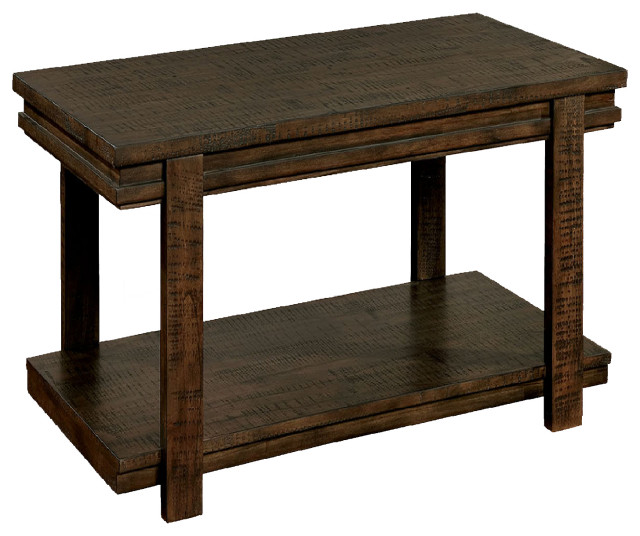 Transitional Sofa Table with Open Bottom Shelf and Panel Legs, Walnut ...