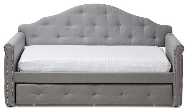 Modern and Contemporary Gray Fabric Upholstered Daybed With Trundle ...