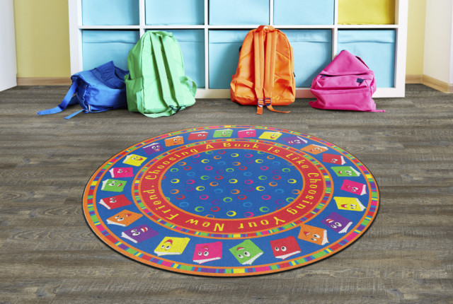 Flagship Carpets VA338-85A 6' Round Circle Time Books Bright ...