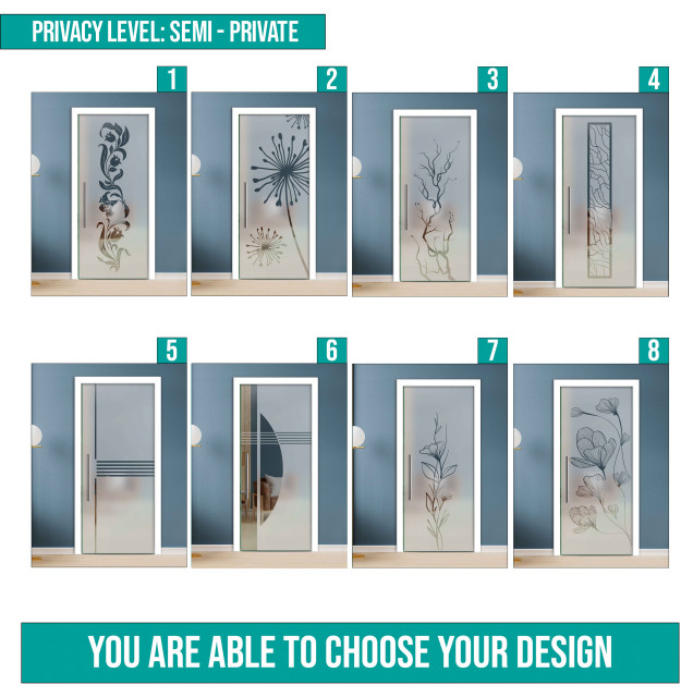Frameless Pocket Glass Sliding Door with Frosted Design, 32"x80" Inches ...