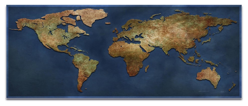 World Map Art '1800s World Map', Old World Wall Decor on Metal or ...
