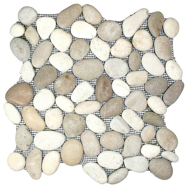 Java Tan & White River Stone Tiles, 12x12 Mesh Backing for Showers ...