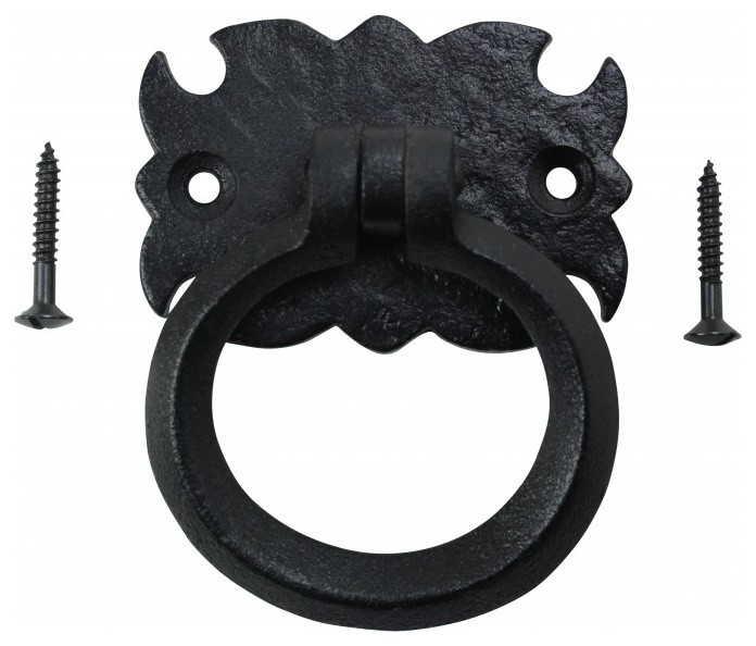 Renovators Supply Cabinet Handles 3 in Black Wrought Iron Ring Drawer Pulls - Rustic - Door ...