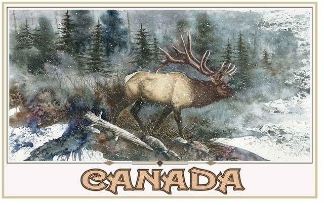 by Artist Dave Bartholet Canada Elk Art Print, 30"x45" - Contemporary ...