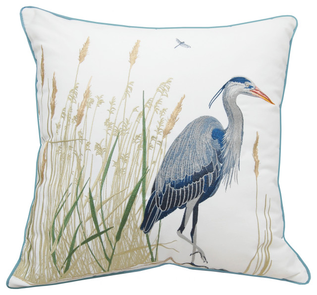 Great Blue Heron Embroidered Indoor/Outdoor Pillow - Beach Style ...