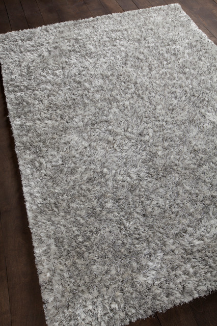 Dior Hand-Woven Contemporary Shag Rug, Rectangular White/Black 5'x7'6 ...