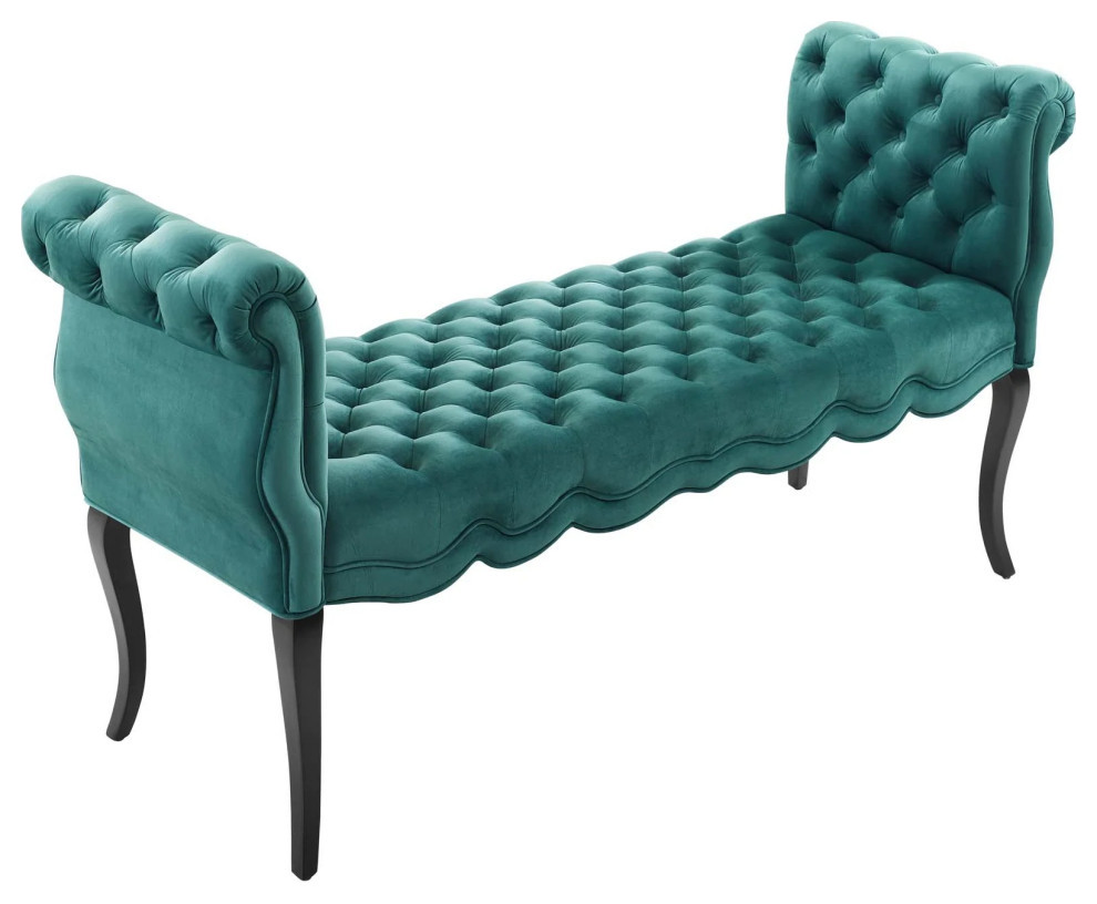 Lea Teal Style Performance Velvet Bench - Contemporary - Upholstered ...