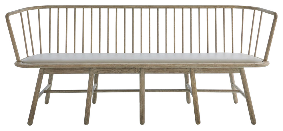 Spindle Long Bench, Gray Leather - Midcentury - Upholstered Benches ...