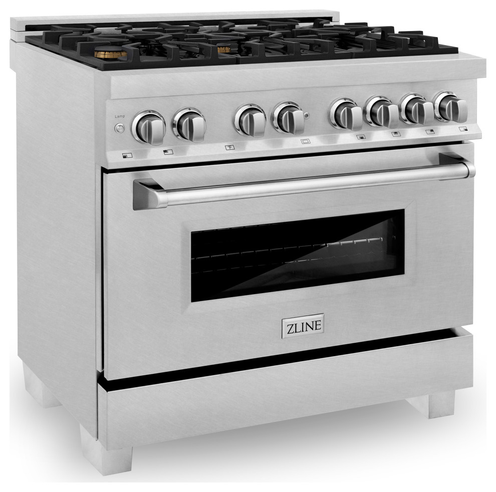 ZLINE 24" Dual Fuel Range, DuraSnow With Brass Burners RAS-SN-BR-36 ...
