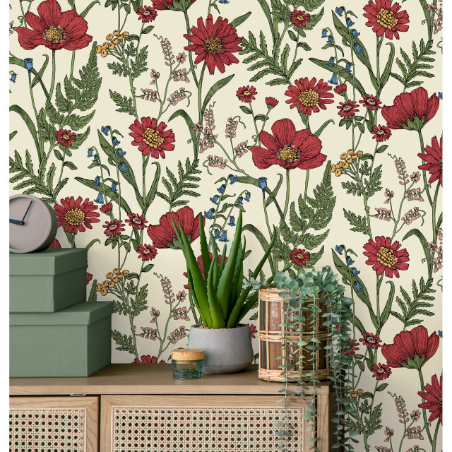 Arden Red Wild Meadow Wallpaper, Swatch - Contemporary - Wallpaper - by ...
