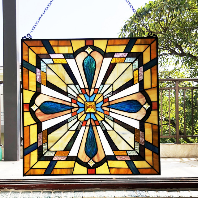 ARCHIE Tiffany-Style Mission Stained Glass Window Panel, 20 ARCHIE Tiffany-Style Mission Stained Glass Window Panel, 20