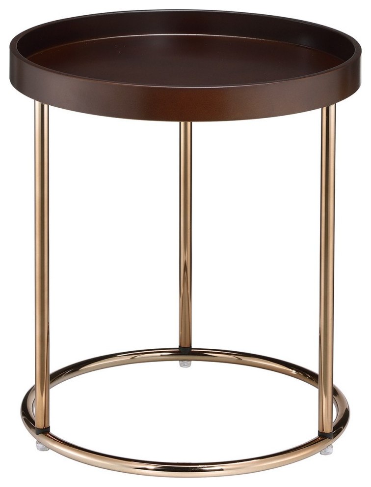 21.75 Inches Wooden Lipped Edge Side Table With Metal Legs, Brown ...