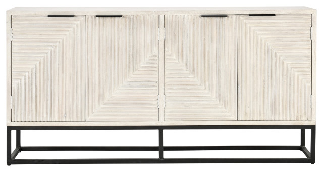Flint Four-Door Mango Wood Sideboard, Whitewash - Industrial - Buffets And Sideboards - by Kosas ...