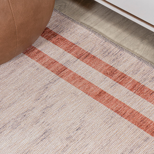 Raita Modern Distressed Stripe Machine-Washable Area Rug, 4x6 ...