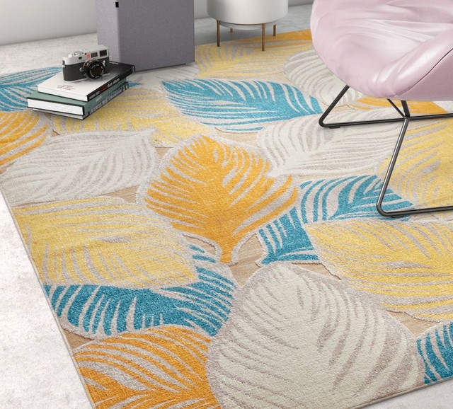 Well Woven Firenze Amelia Modern Abstract Tropical Leaves Sunshine Rug ...