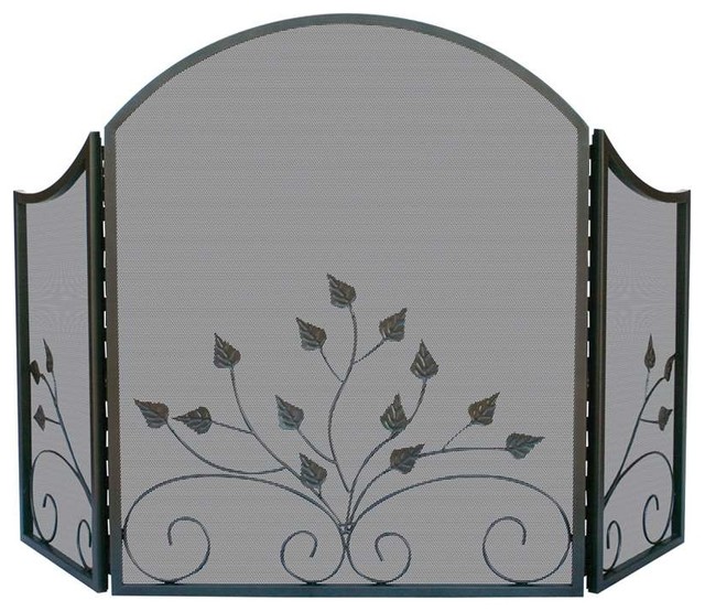 Uniflame 3-Fold Arch Top Graphite Screen with Leaves - Fireplace ...