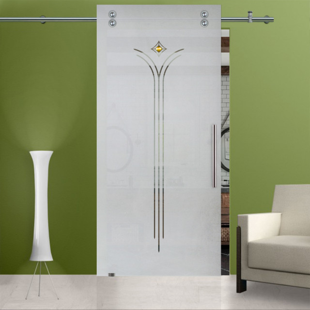 Single Sliding Barn Glass Door With Frame Design Faceted Stone V2000 ...