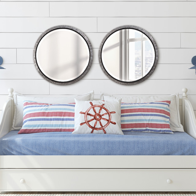 26" Coastal Gray Round Mirror - Industrial - Wall Mirrors - by GwG ...