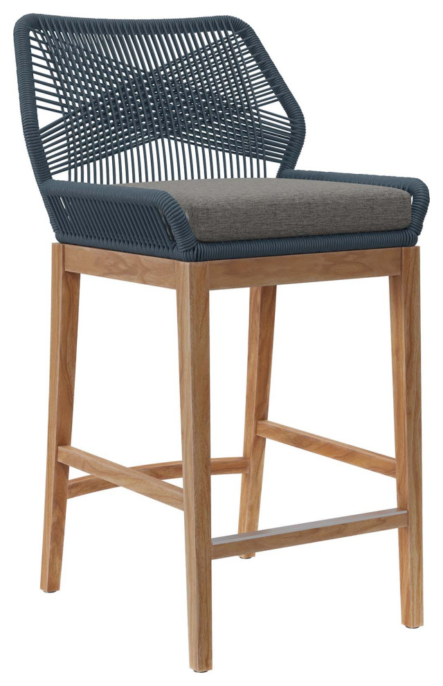 Wellspring Outdoor Patio Teak Wood Bar Stool, Blue Graphite - Beach ...