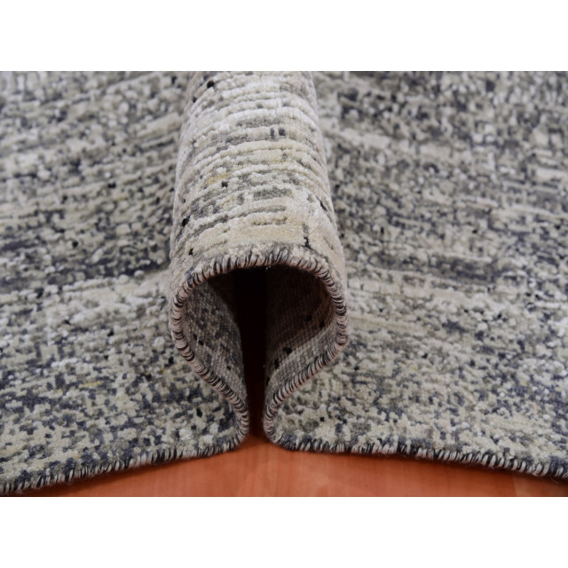 Domino Black Modern Wool and Silk Striae Design Hand Knotted Rug 8'x10 ...