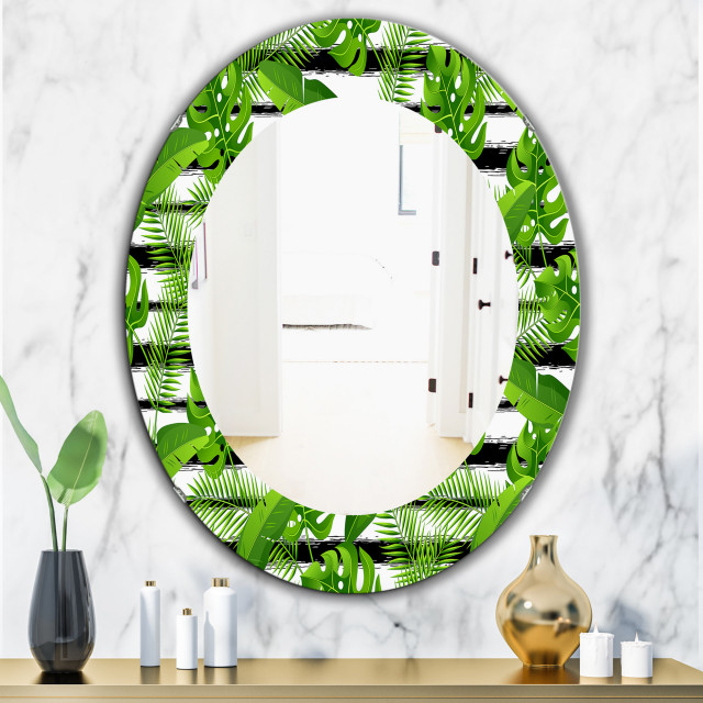 Designart Tropical Mood Foliage 14 Bohemian Frameless Oval Or Round ...